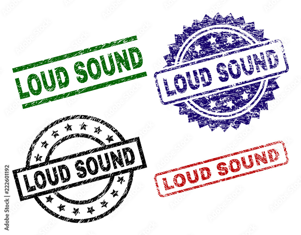 LOUD SOUND seal prints with distress texture. Black, green,red,blue ...