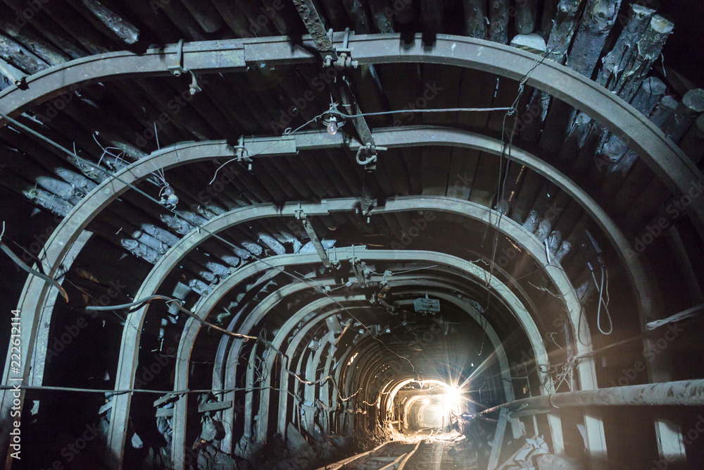 Reinforced arch of underground mine Stock Photo | Adobe Stock