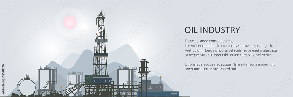 Oilfield Banner, Drilling Oil or Natural Gas Rig with Outbuildings and ...