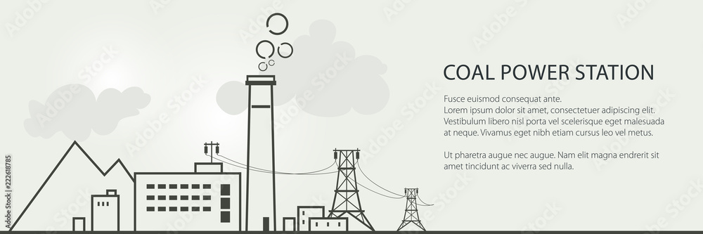 Coal Power Station Banner, Complex Industrial Facilities with the Power ...