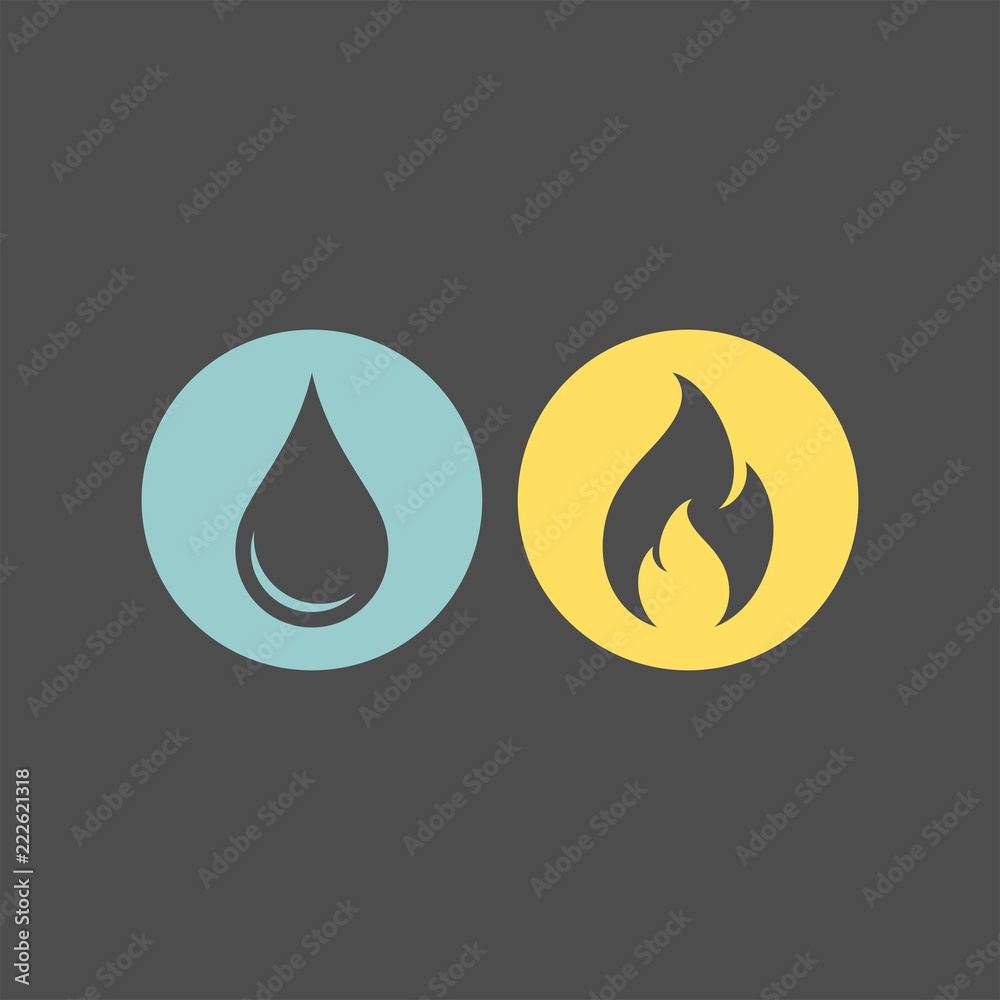 Fire and water flat vector icons. Flame and drop flat vector icons ...