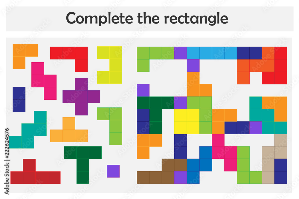 Puzzle game with colorful details for children, complete rectangle ...