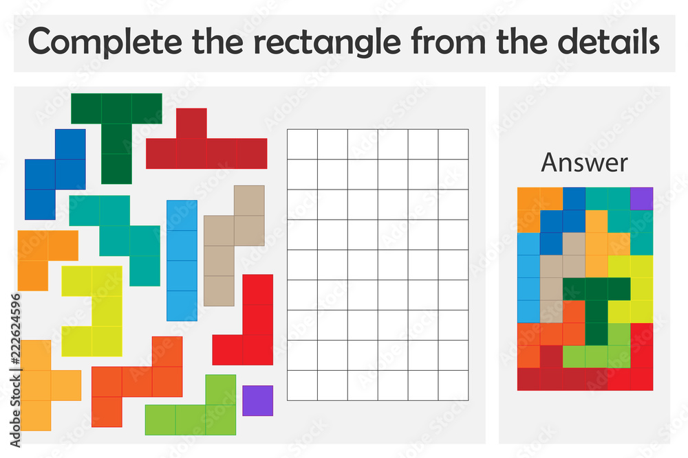 Puzzle game with colorful details for children, complete rectangle ...