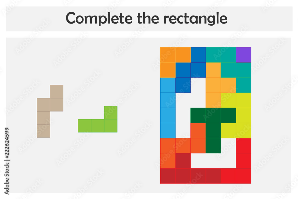 Puzzle game with colorful details for children, complete rectangle, easy level, education game ...