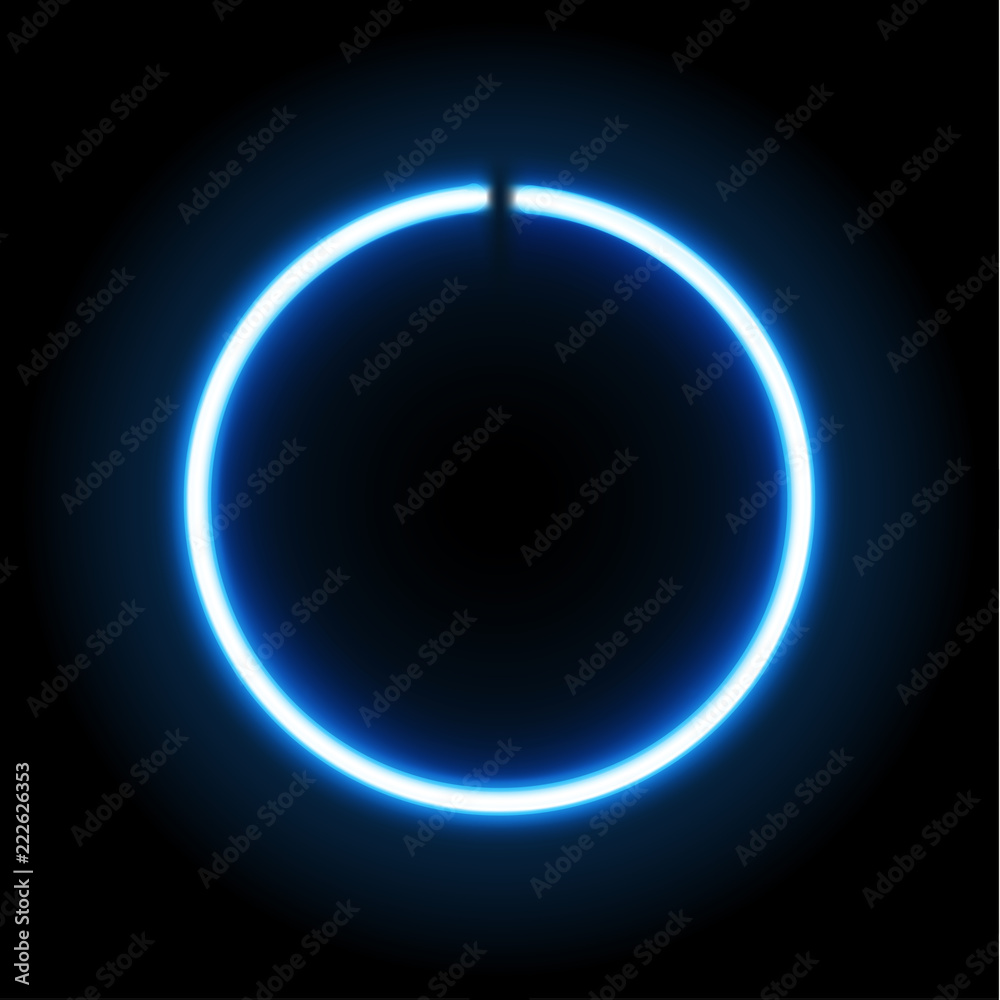 Neon blue circle lamp sign isolated on transparent background. Stock ...