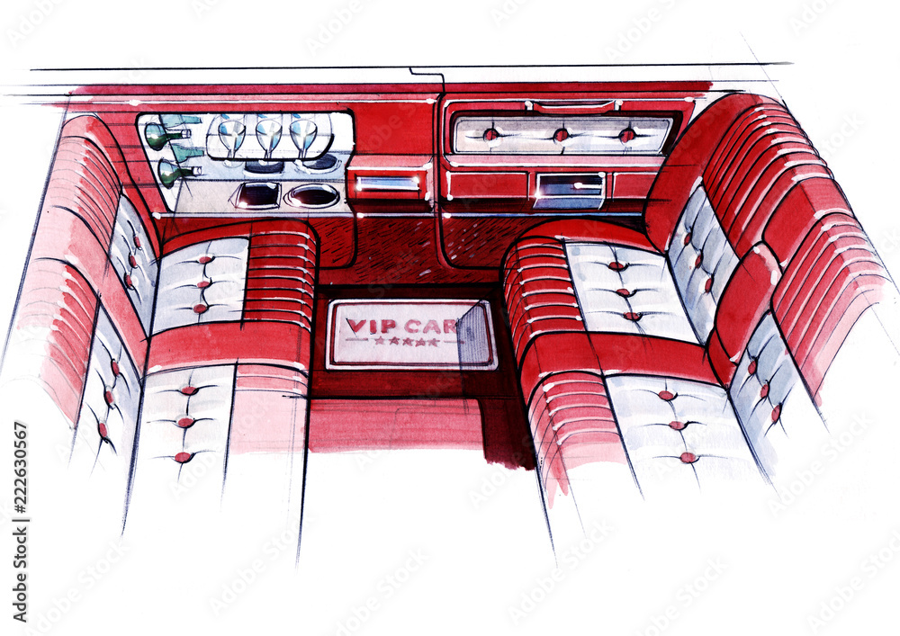 Drawing of the exclusive interior design of the car with the ...