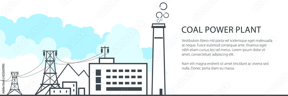 Power Station Banner, Complex Industrial Facilities with the Power Line ...