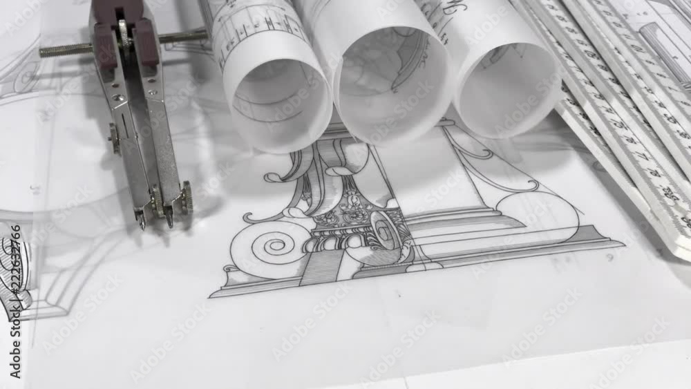 workplace of the architect: rolls of architectural drawings ...