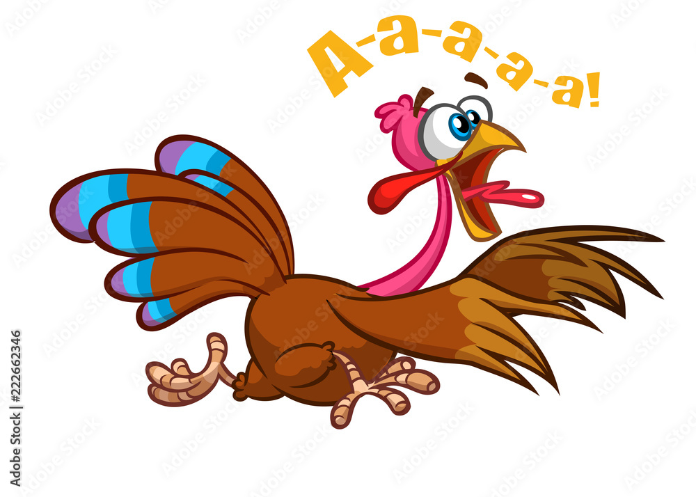 Screaming running cartoon turkey bird character. Vector illustration ...