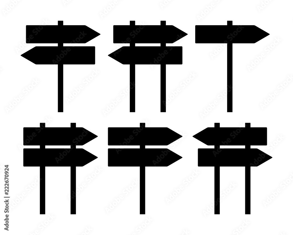Blank traffic road sign set, direction empty street signs, black arrow ...