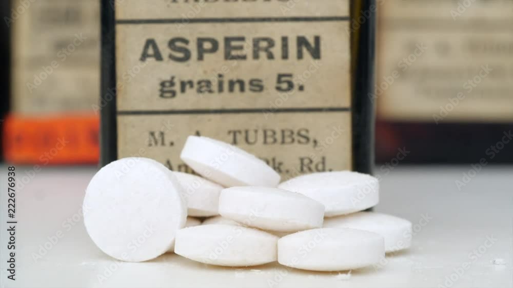 Antique aspirin bottle dating from the early 20th century. Aspirin was ...