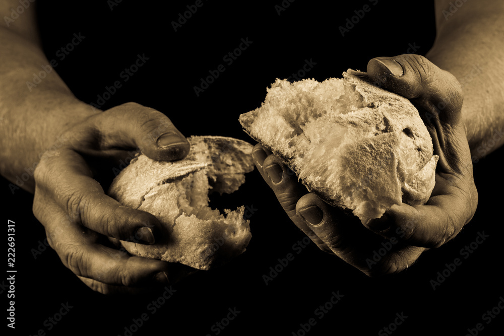 Helping hand sharing a piece of bread. Man giving Bread, Helping Hand ...