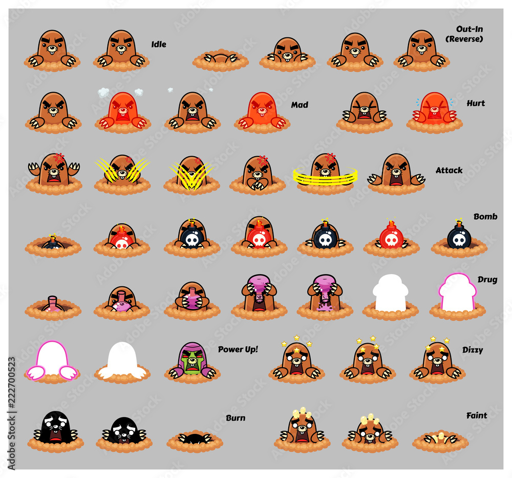 Mole Game Sprites Stock Vector | Adobe Stock