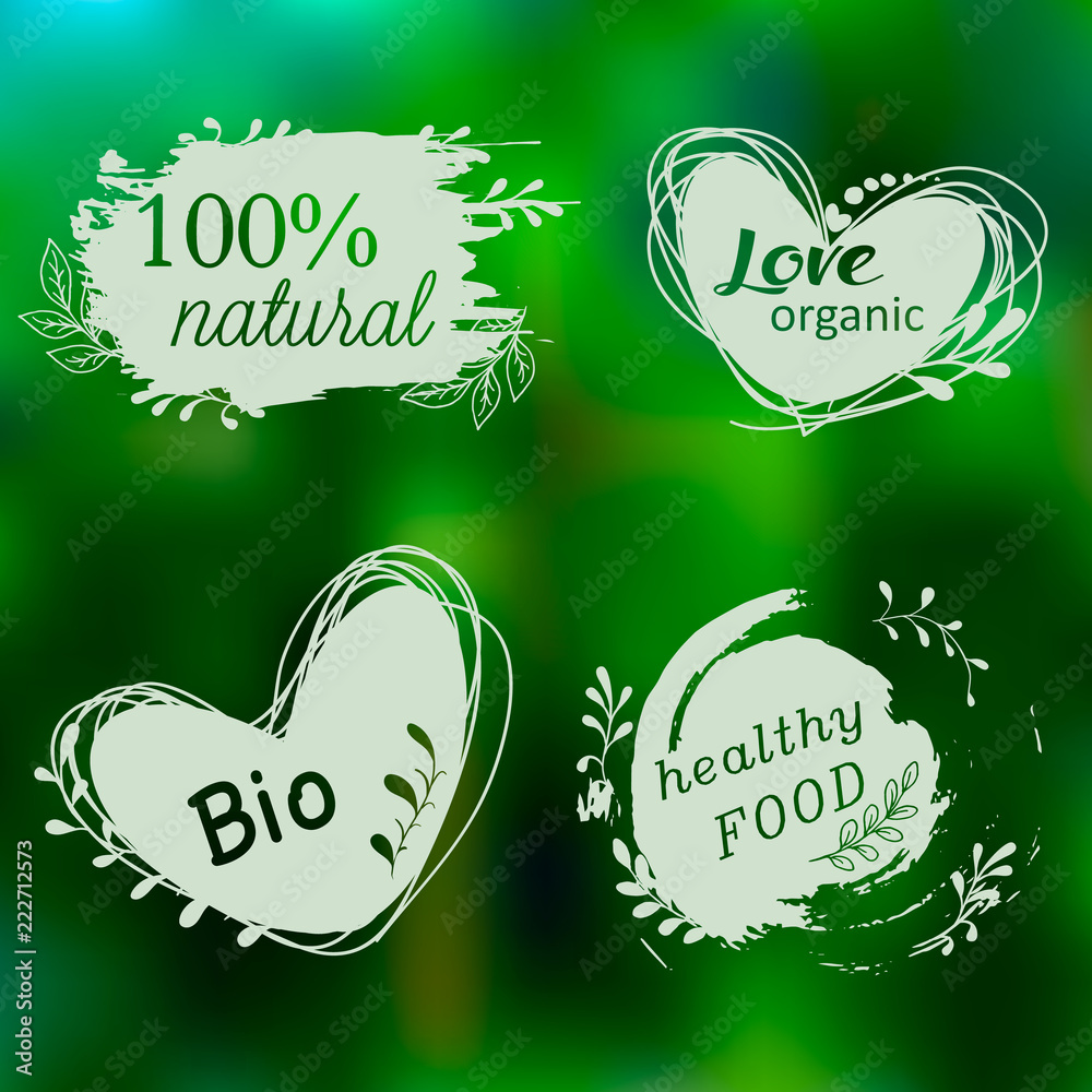 Set of logos, icons, design elements. Natural food, organic food ...