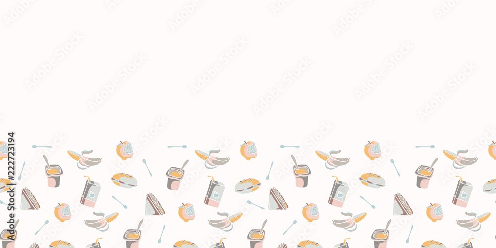 Packed Lunch Seamless Repeatable Border, Hand Drawn Flat Color Vector ...
