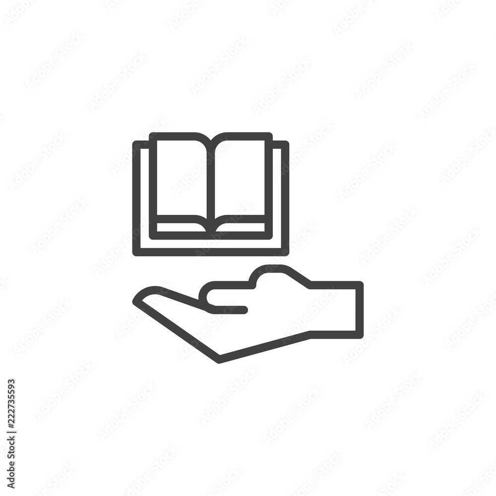 Hand and book outline icon. linear style sign for mobile concept and ...