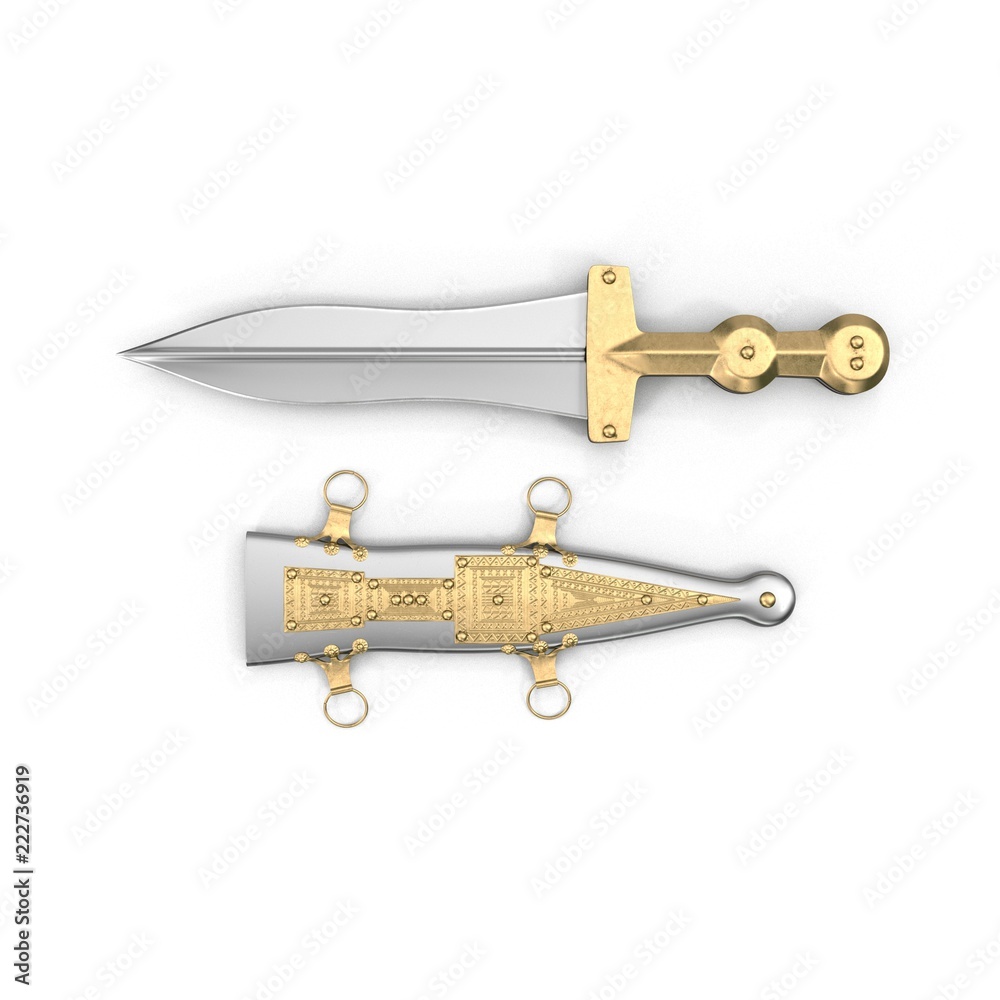 Roman Pugio Dagger with Sheath on white. Top view. 3D illustration ...