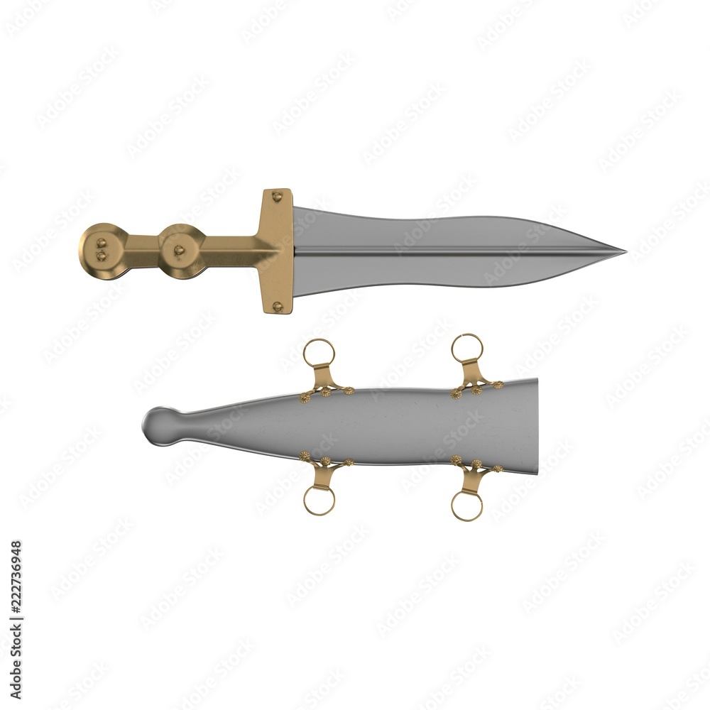 Roman Pugio Dagger with Sheath on white. Top view. 3D illustration ...