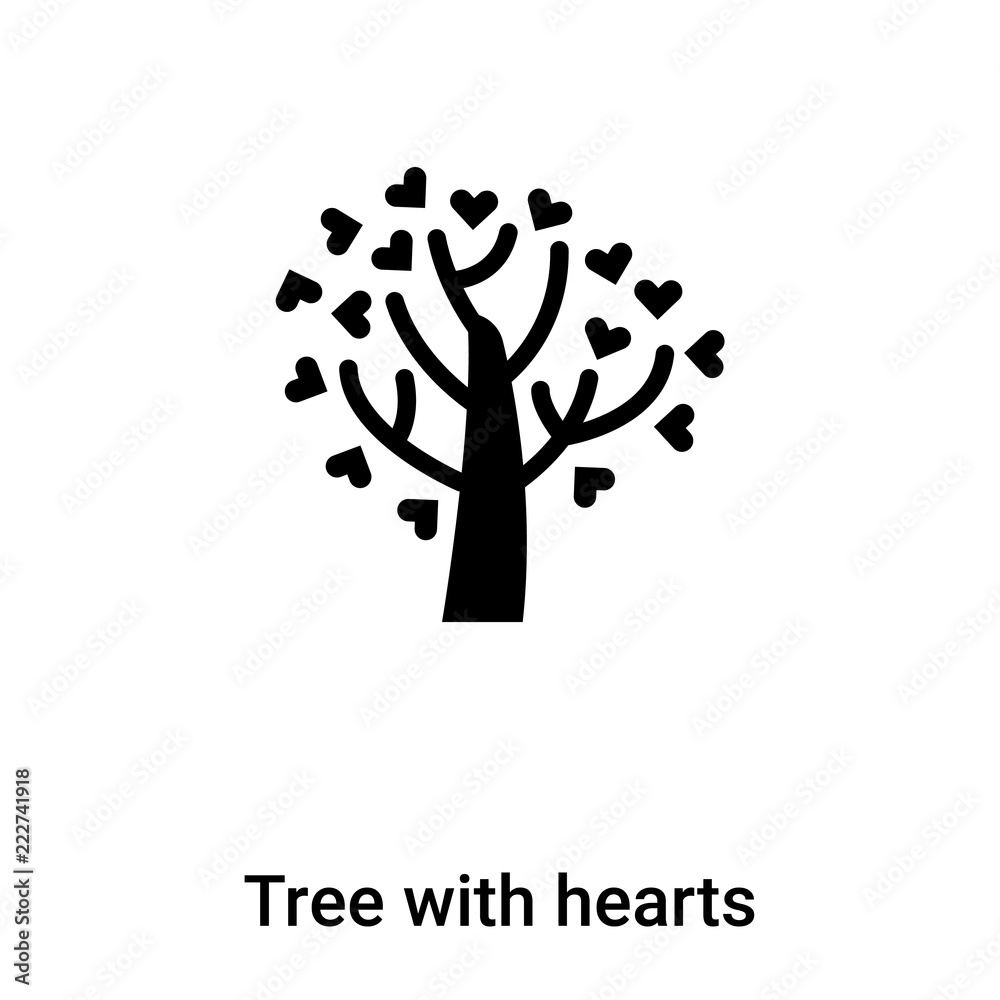 Tree with hearts icon vector isolated on white background, logo concept ...