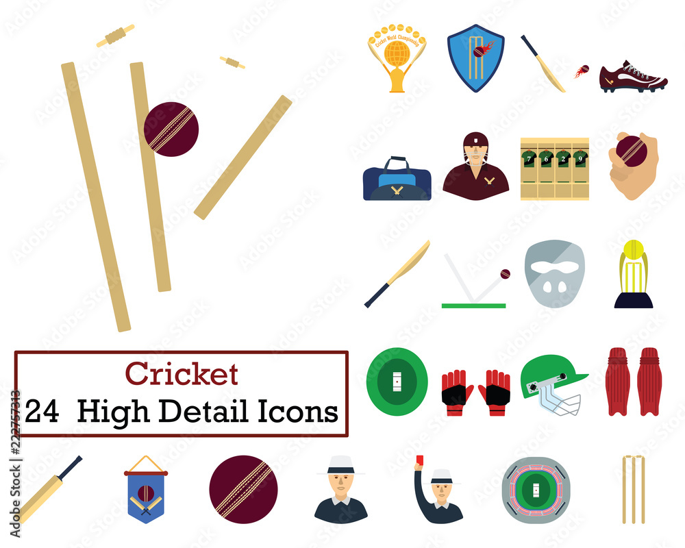 Set of 24 Cricket Icons Stock Vector | Adobe Stock