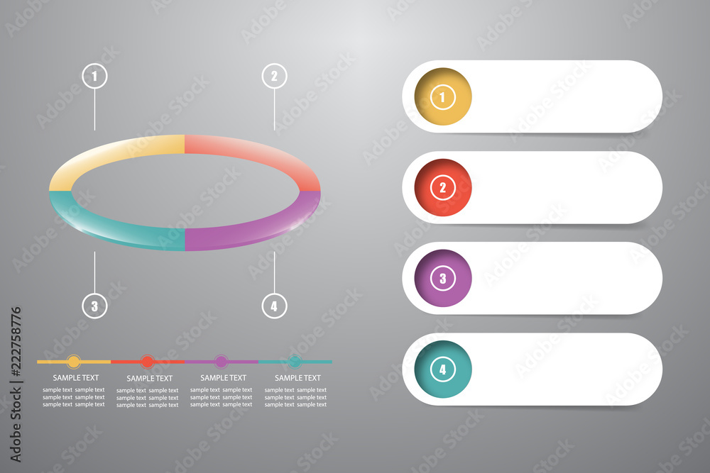 Infographic of colorful ellipse divided into 4 parts showing process ...