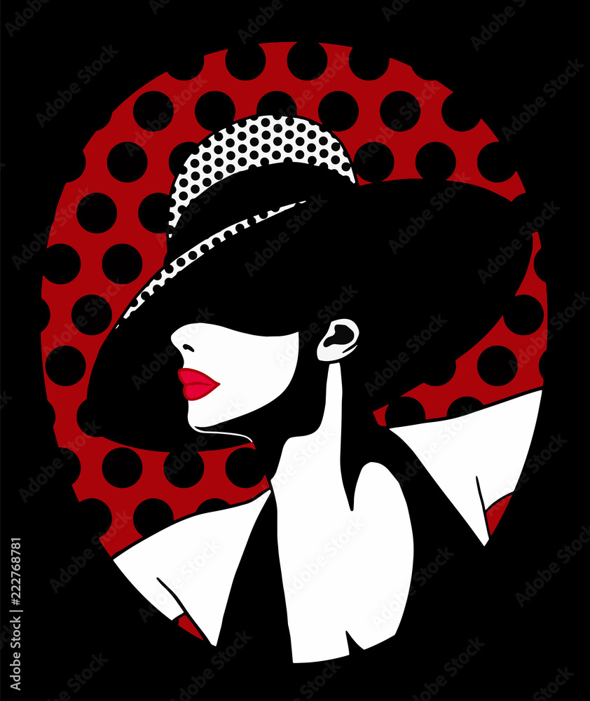 Sexy black and white girl vector art. amazing girl with red lips in hat ...