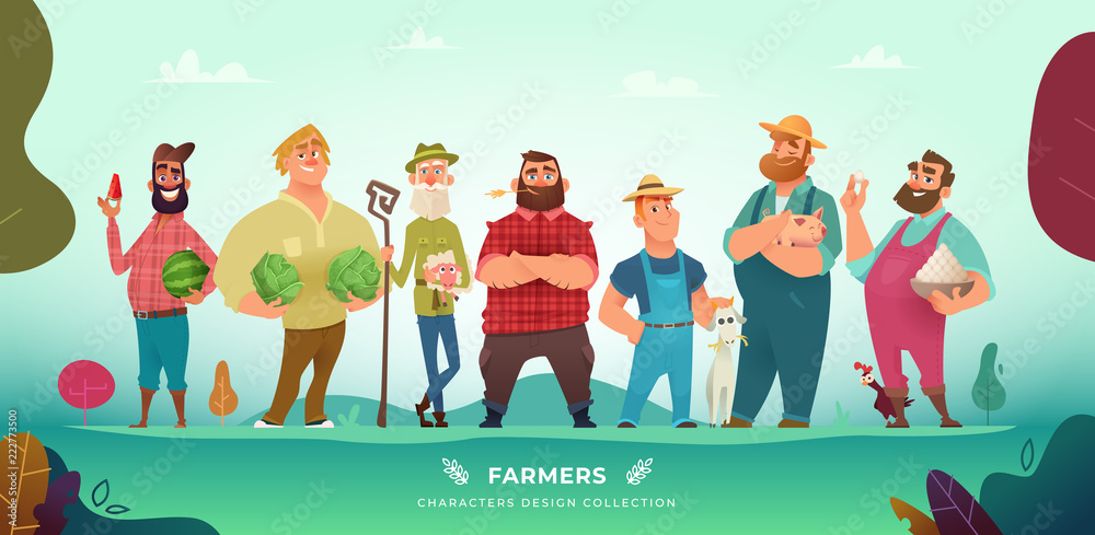Cartoon modern collection of funny different farmers characters. Stock ...