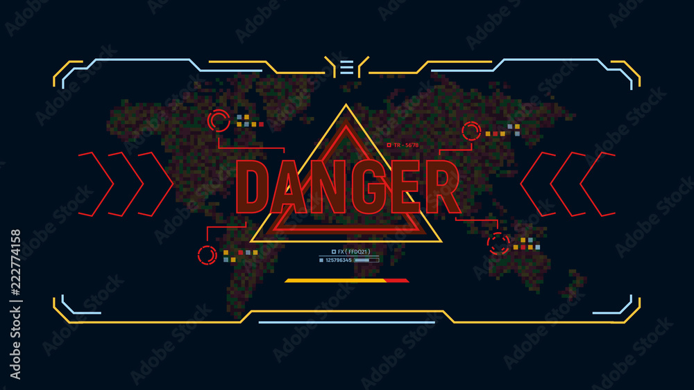 Modern futuristic background with warning message danger. Target HUD ...