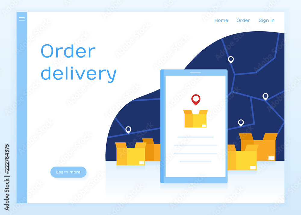 Concept website. Delivery orders and tracking cargo on a phone. Phone ...