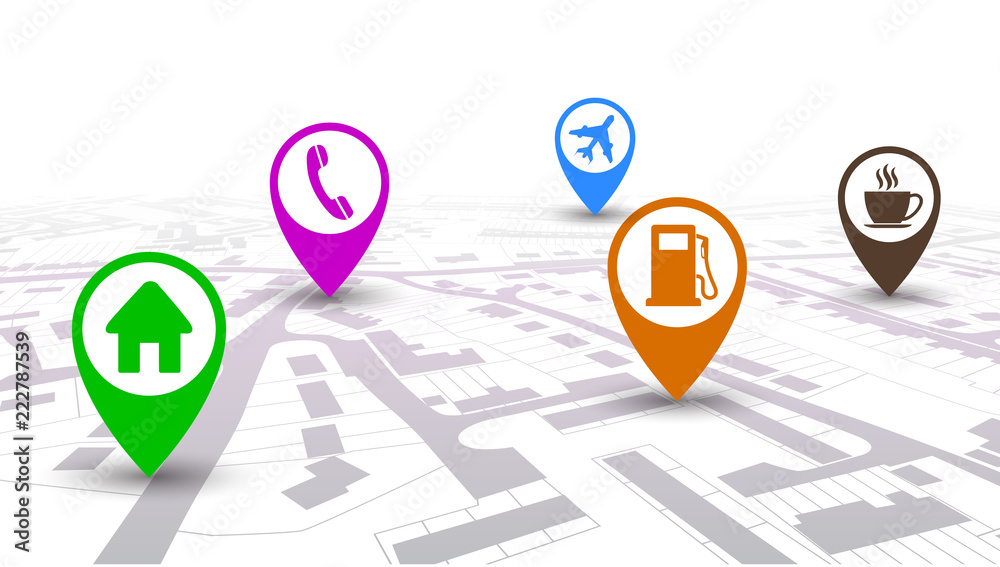 Travel Map with GPS Pin Mark – stock vector Stock Vector | Adobe Stock