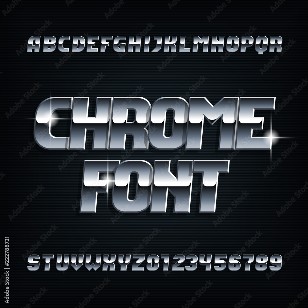 Beveled chrome alphabet font. Metal color italic shiny letters and ...