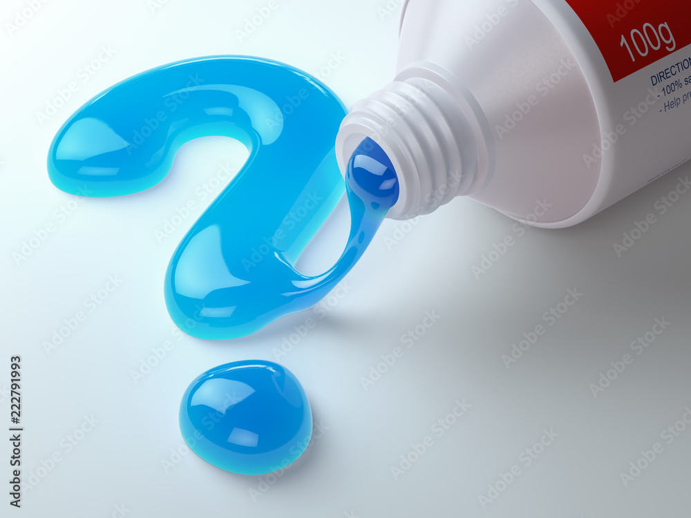 Toothpaste in the shape of question mark coming out from toothpaste ...