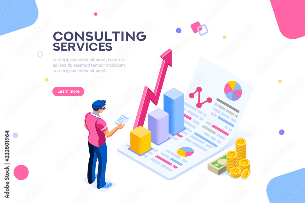 Isometric infographic of consult and administration. Corporate risk ...