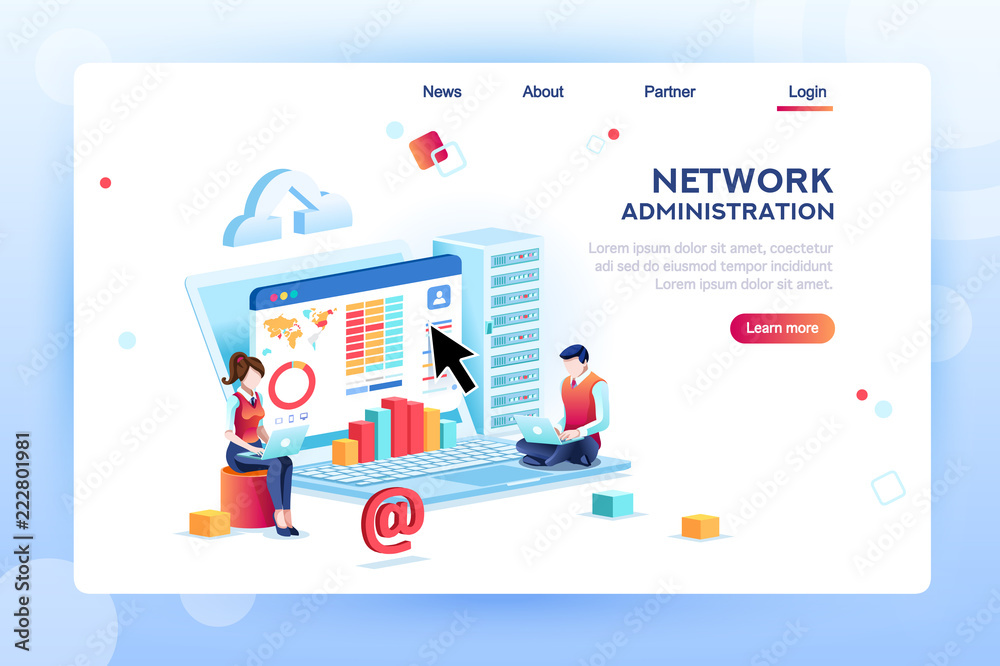 Data center repair information, administrator on network, lan concept ...