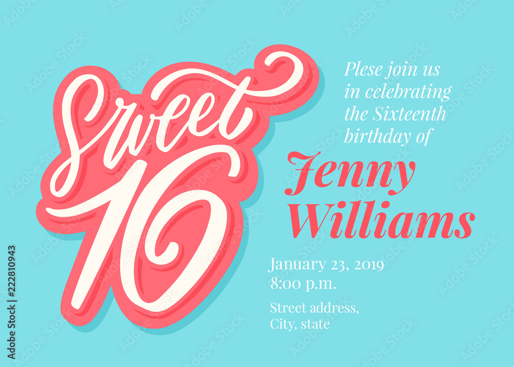 Sweet 16. Hand lettering. Stock Vector | Adobe Stock