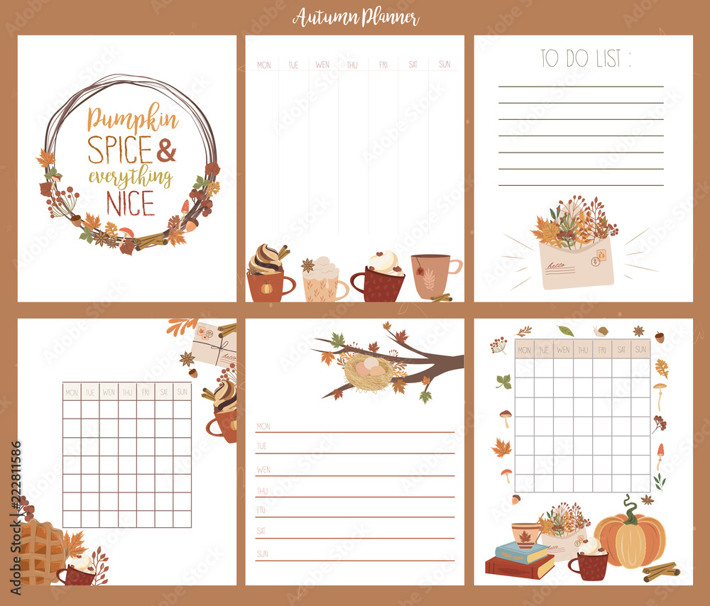 Set of cute Autumn Weekly planner template, organizer, schedule and ...