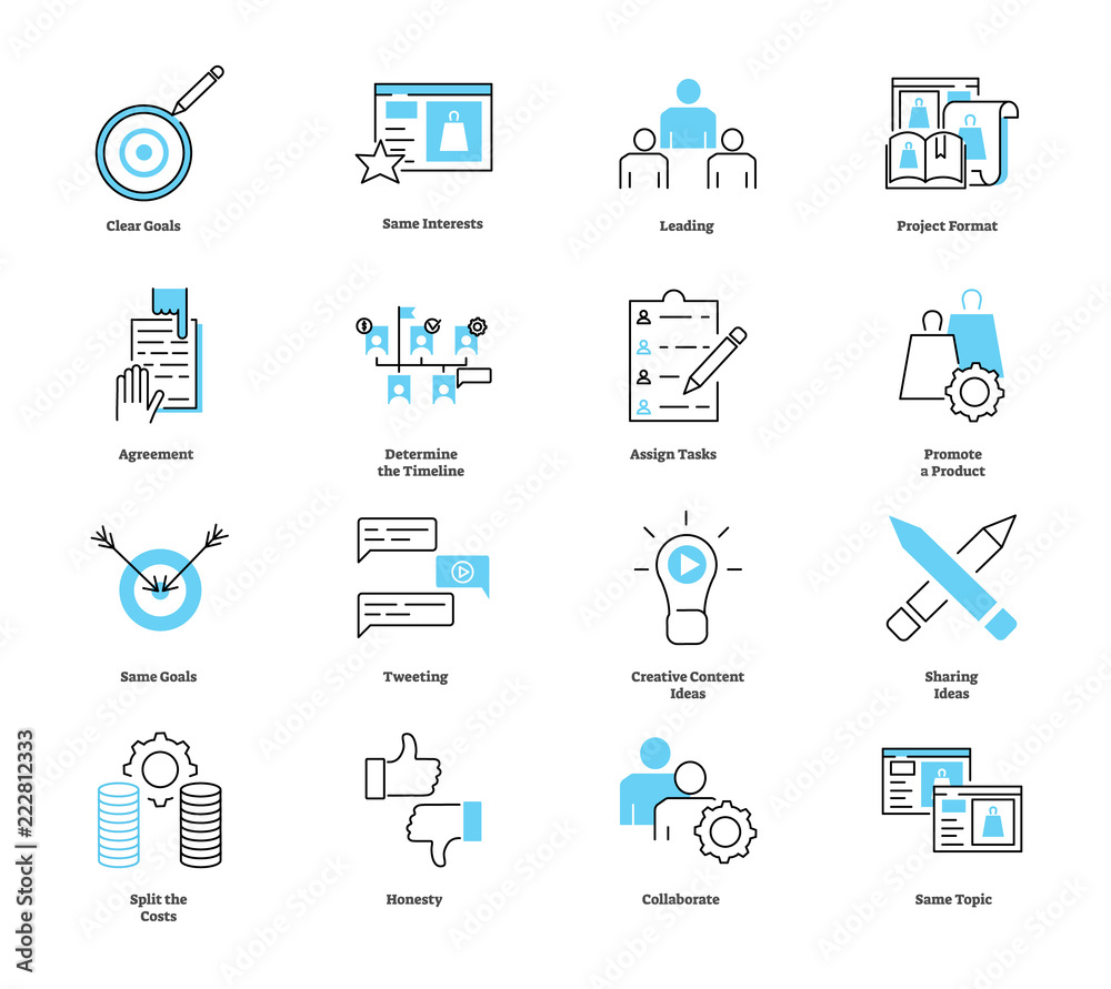 Co collaborate marketing icon collection. Vector illustration with ...