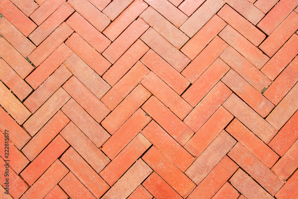 Brick surface red block paving on a sidewalk for design decoration ...