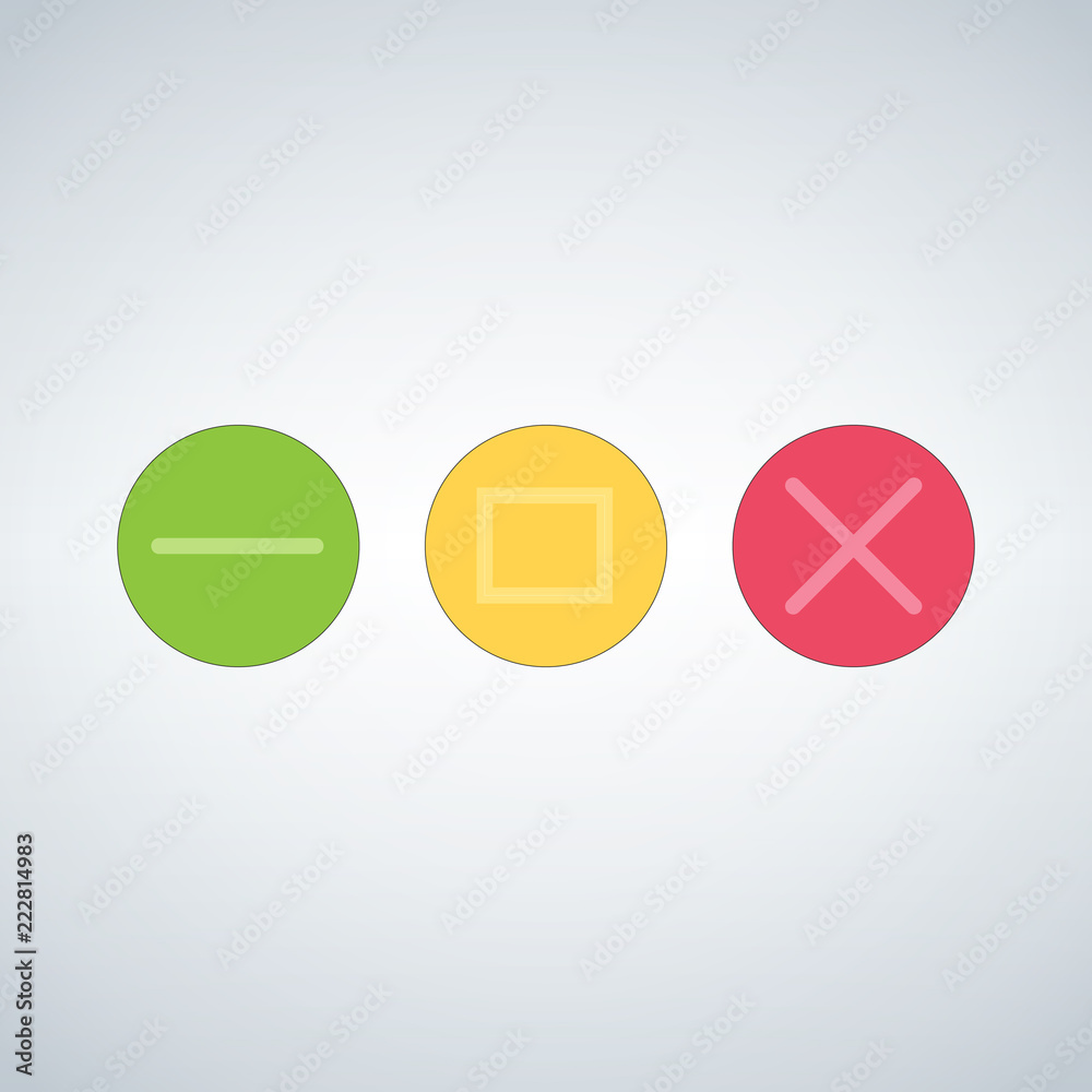 Clean OS or Web multicolor buttons template Close minimize zoom full screen and expand button ...