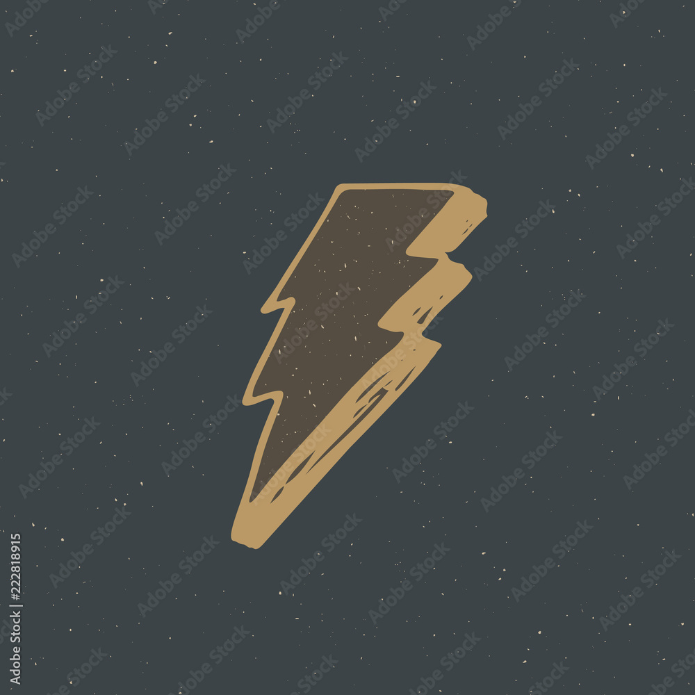 Lightning vintage label, Hand drawn sketch, grunge textured retro badge ...