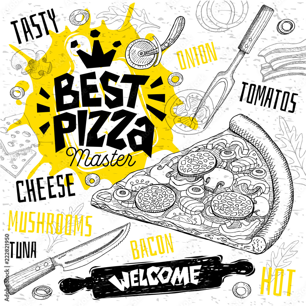 Best pizza master restaurant menu. Vector pizza food flyer cards for ...