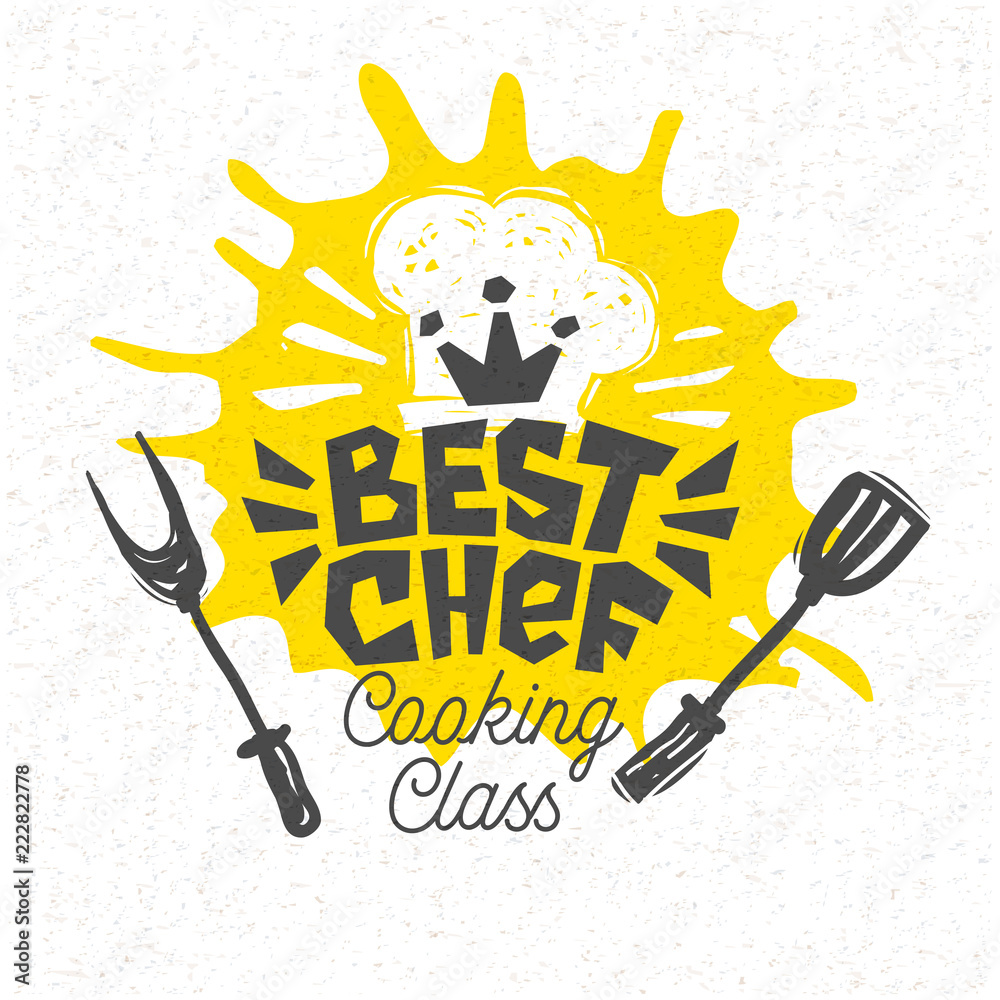 Cooking school culinary classes logo utensils apron, fork, knife ...