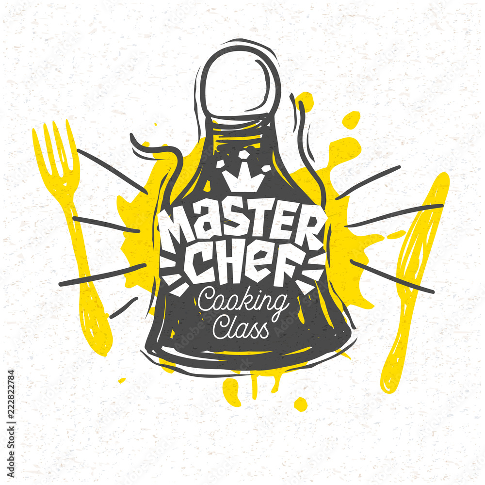 Cooking school culinary classes logo utensils apron, fork, knife ...