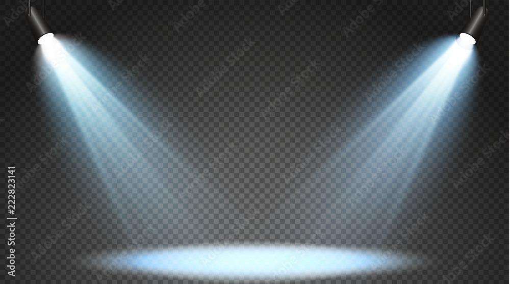 Set of colored searchlights on a transparent background. Bright ...