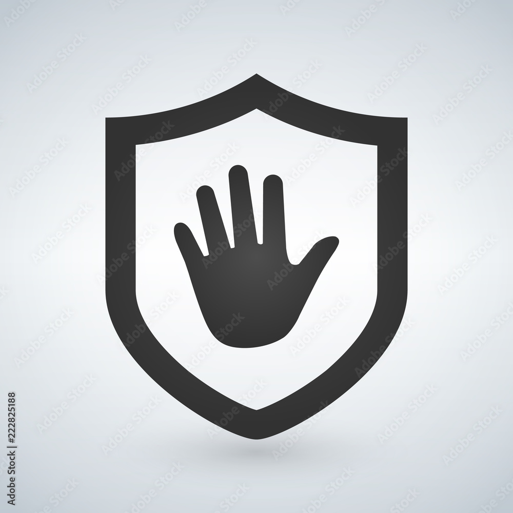 Shield with hand block adblock icon for apps and websites, vector ...