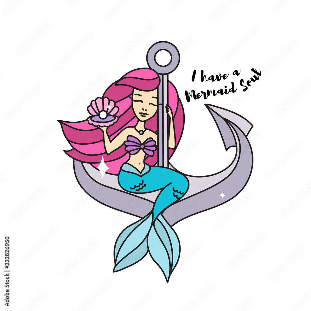 Cartoon mermaid anchor Stock Vector | Adobe Stock