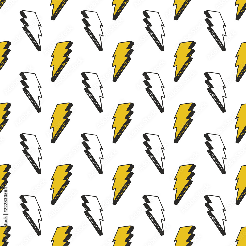 Lightning seamless pattern vector illustration. Hand drawn sketched ...