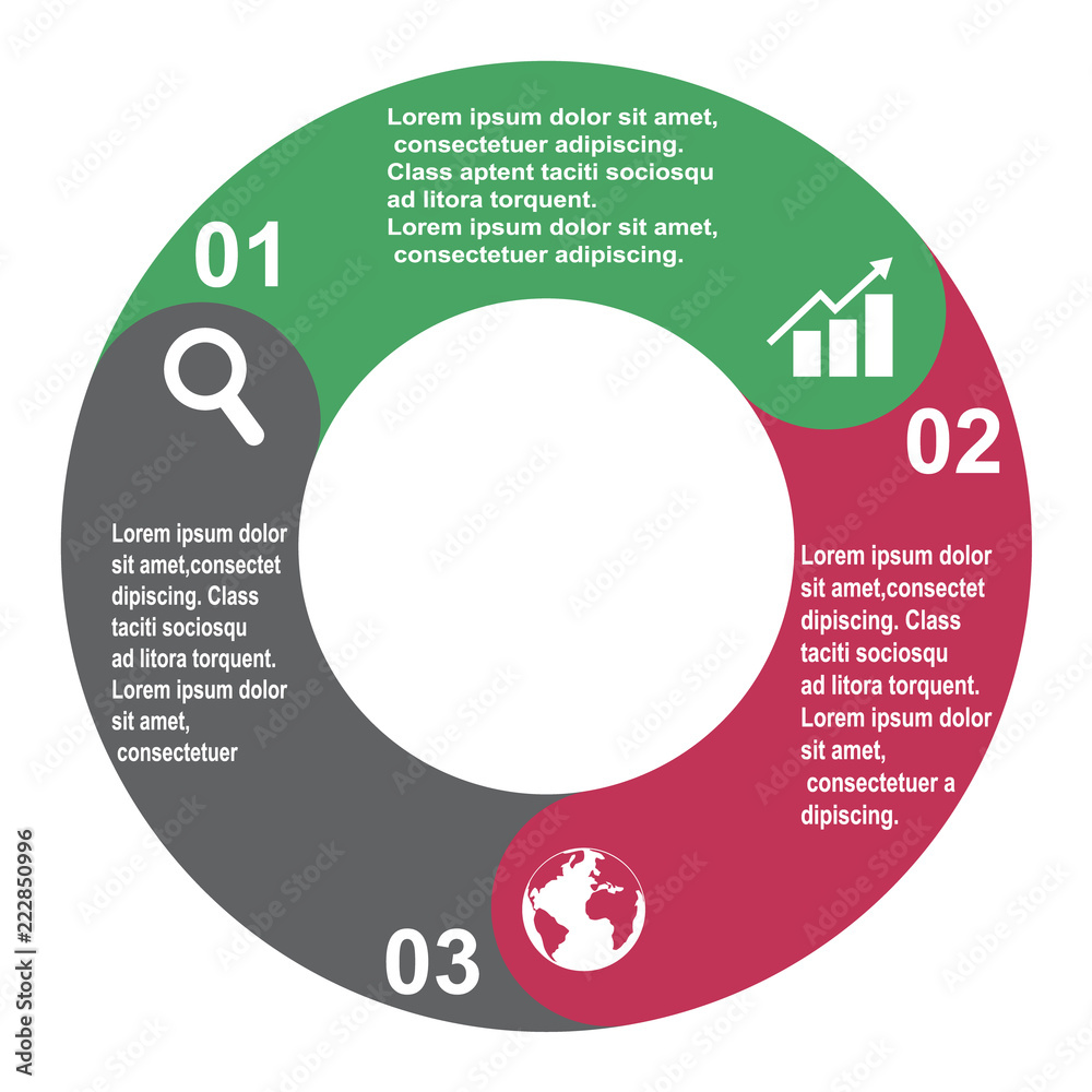 3 step vector element in three colors with labels, infographic diagram ...