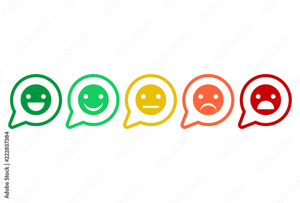 Feedback rating scale of red, orange, yellow and green emoticons ...