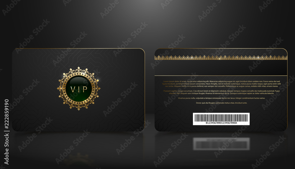 Vector template of membership or loyalty black VIP card with luxury geometric pattern. Front and ...